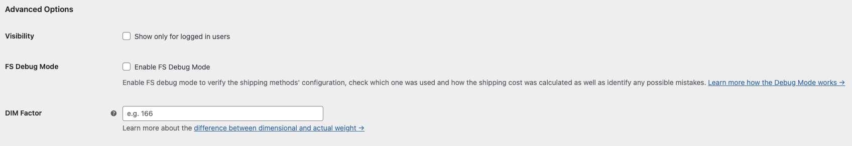 Flexible Shipping - Shipping method - Advanced Options