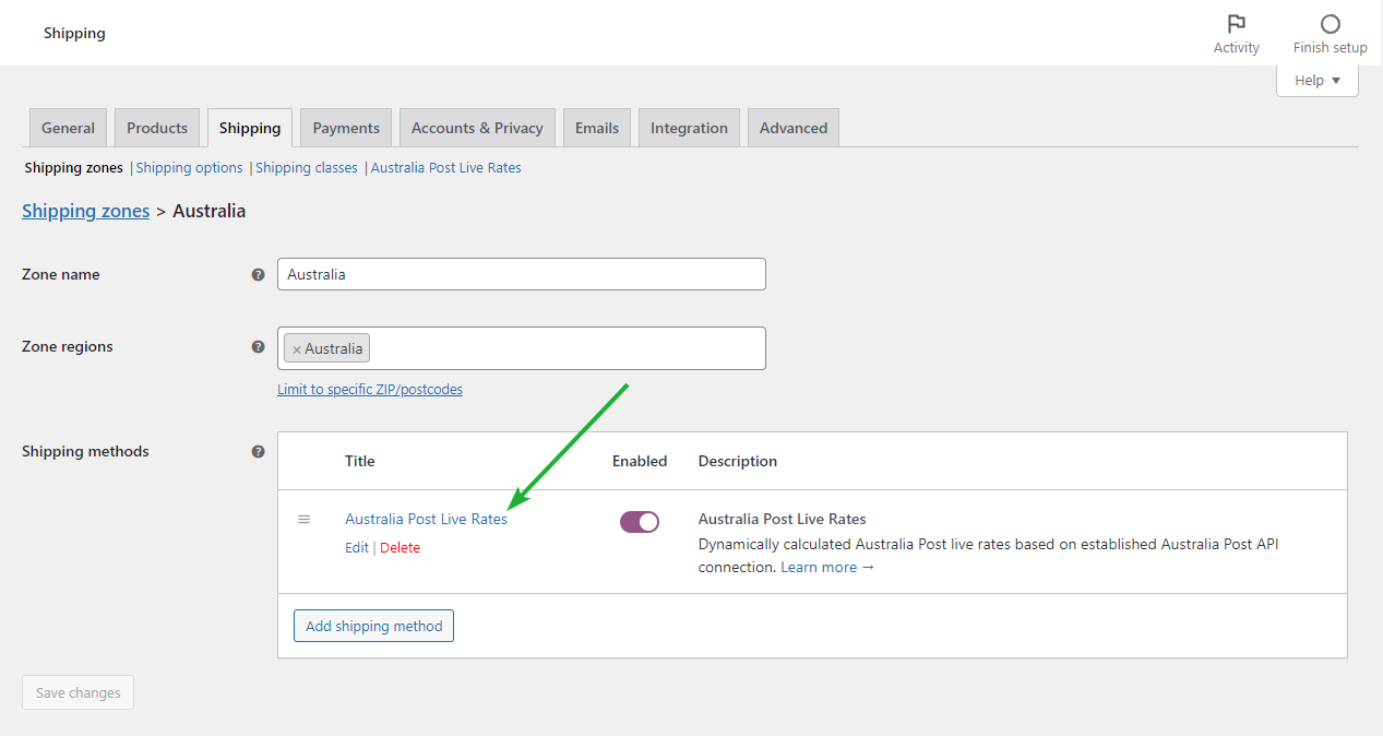 Adding Australia Post shipping method in WooCommerce