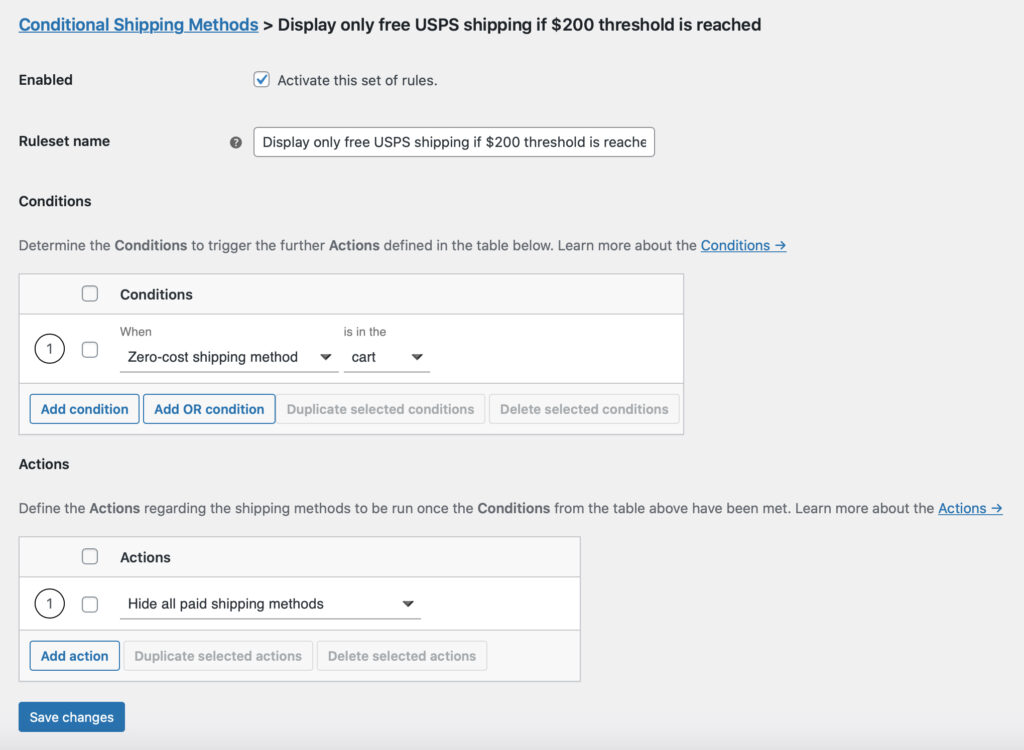 Conditional Shipping Methods - Usage examples