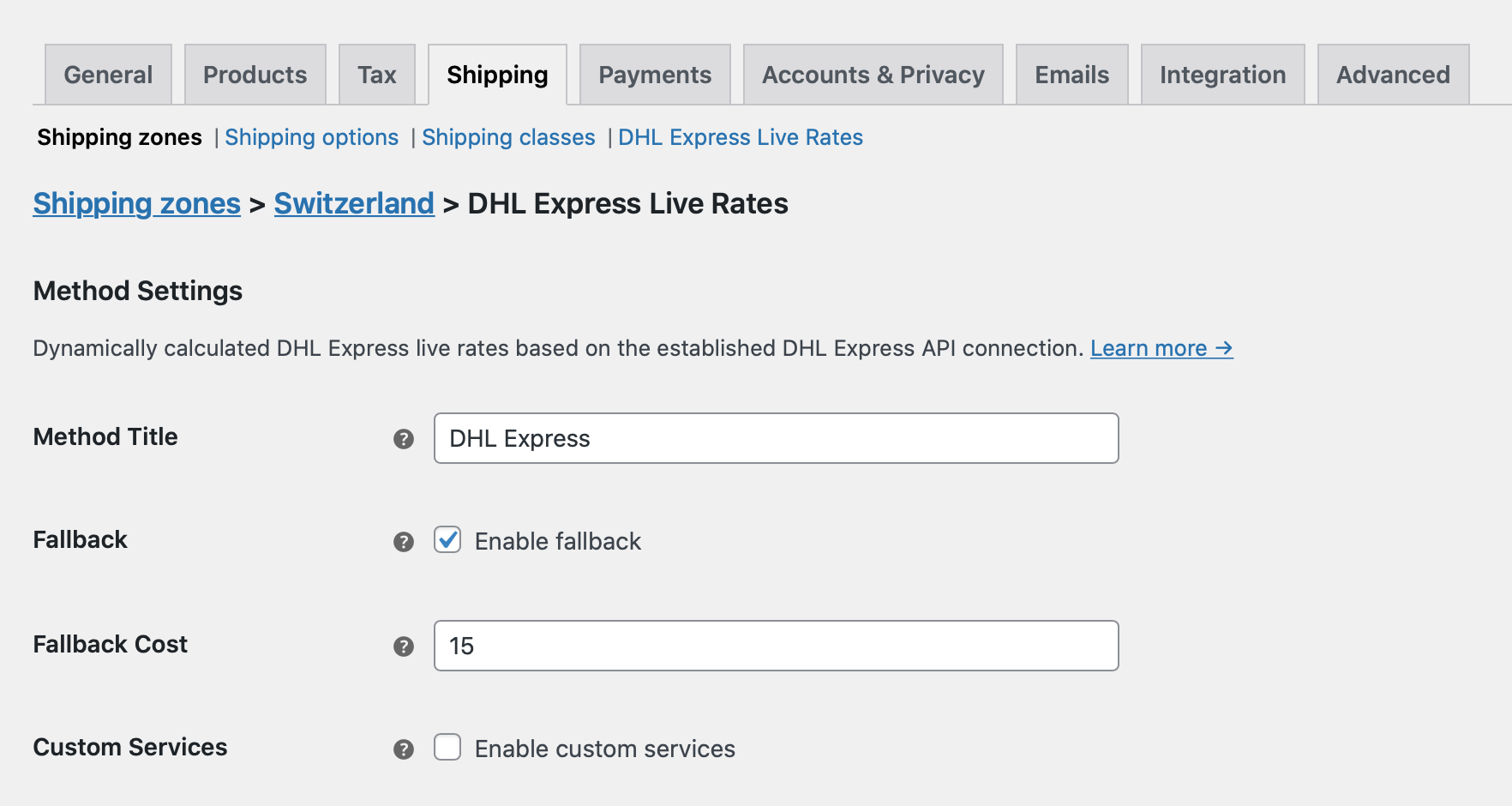 DHL Express - DHL Express Live Rates shipping method configuration