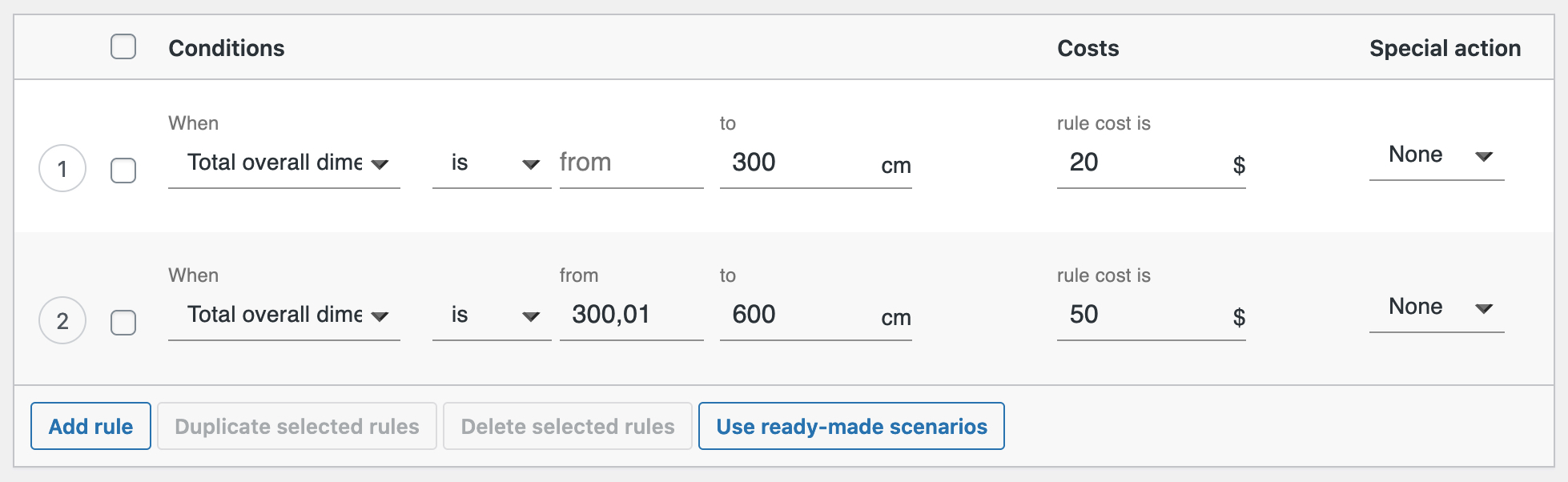 Shipping cost calculation rules in Flexible Shipping