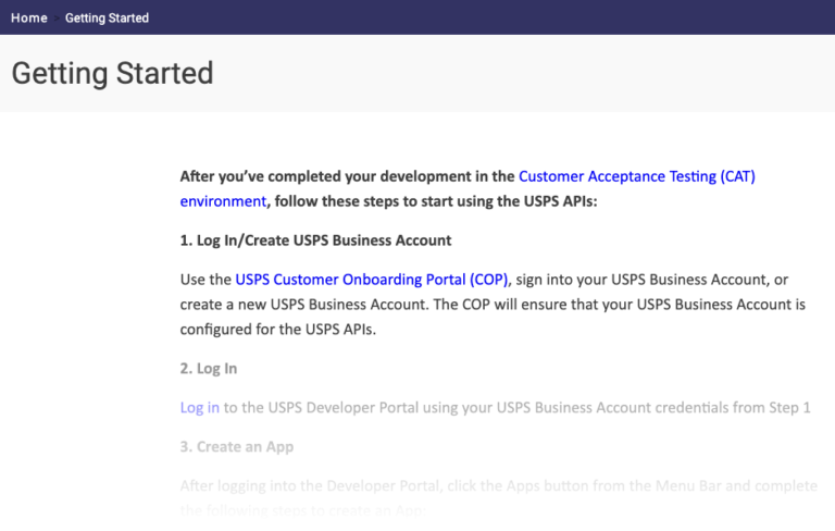 USPS - How to get access to USPS REST API